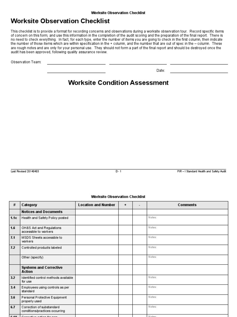 PIR I - Observation Checklist Template | PDF | Specification (Technical ...