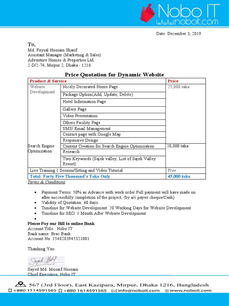 Dynamic Website With SEO Quotation Nobo IT | PDF