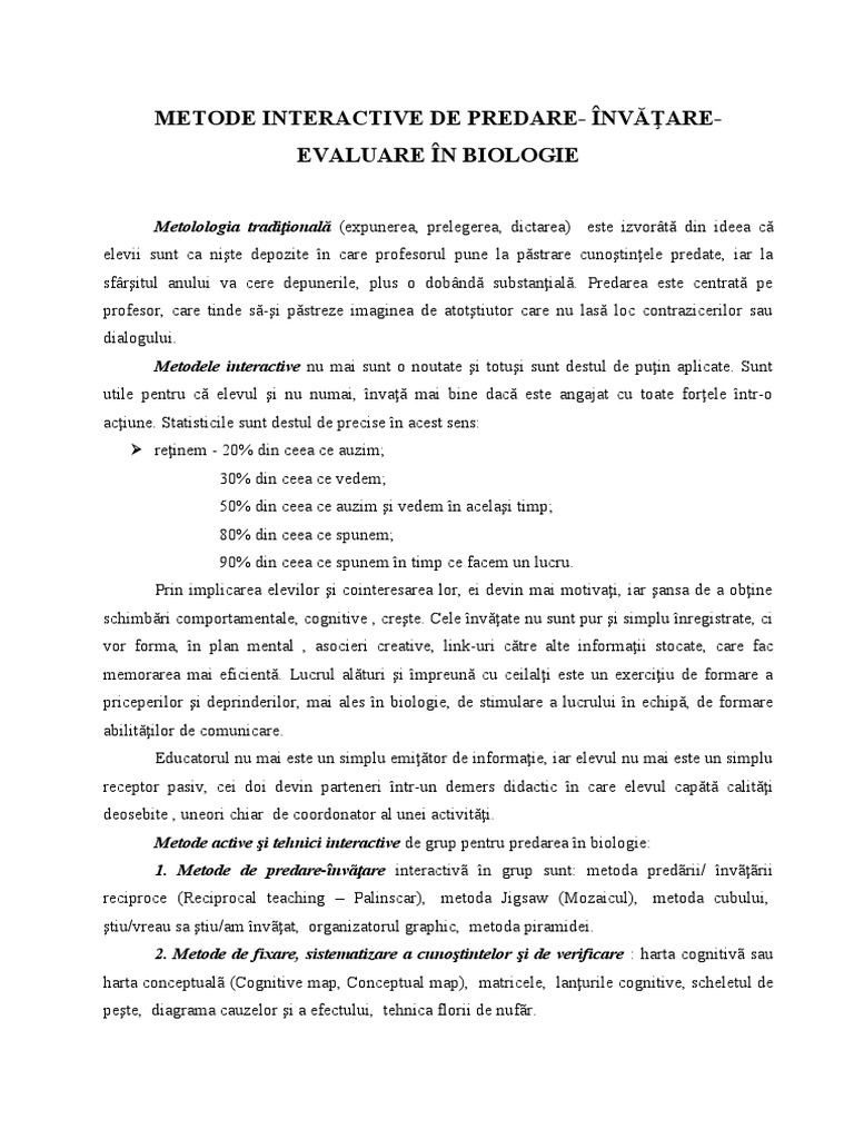 Metode Interactive de Predare in Biologie | PDF
