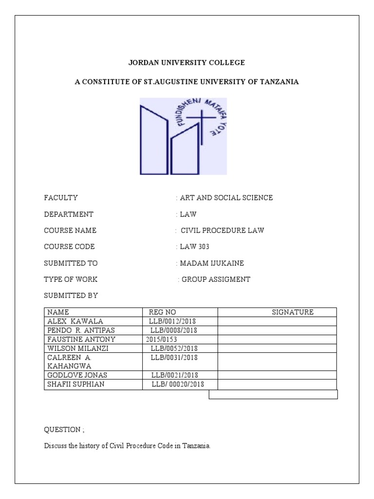 Jordan University College A Constitute Of St Augustine University Of Tanzania Pdf