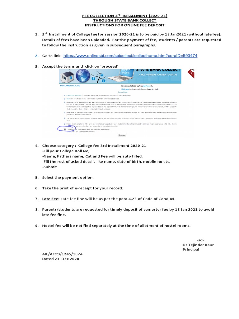 Fee Collection 3 INTALLMENT (2020-21) Through State Bank Collect ...