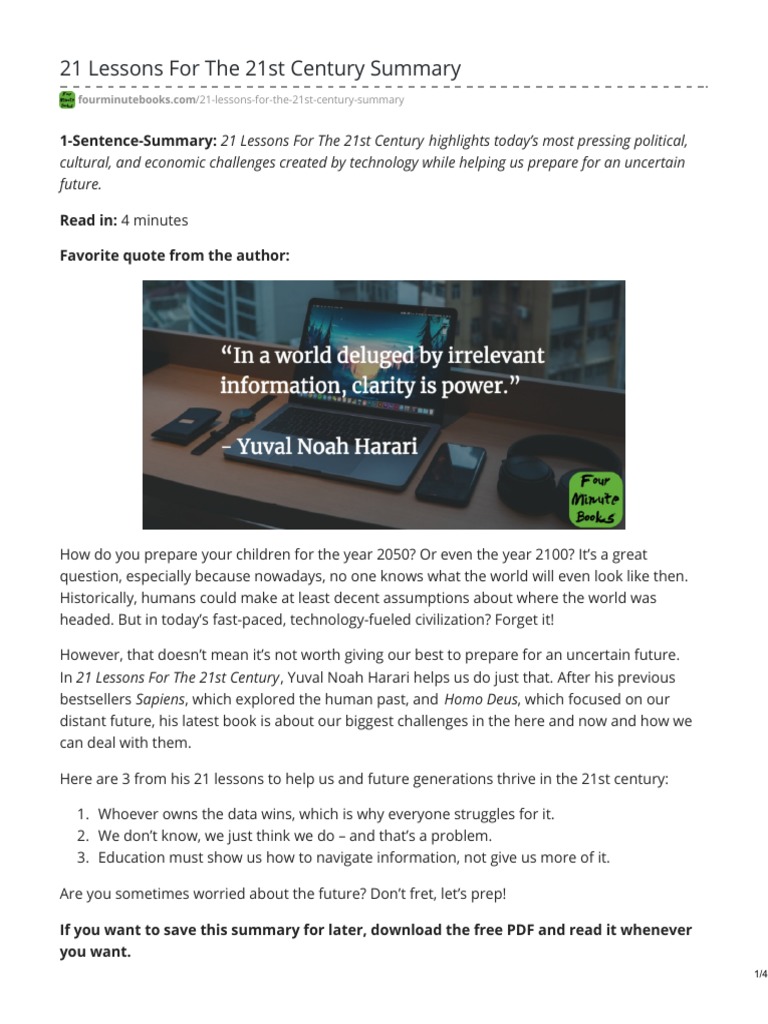 21 Lessons For The 21st Century Summary PDF | PDF | Science | Science ...