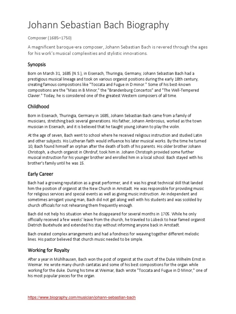 Johann Sebastian Bach Biography: Synopsis | PDF | Johann Sebastian Bach ...
