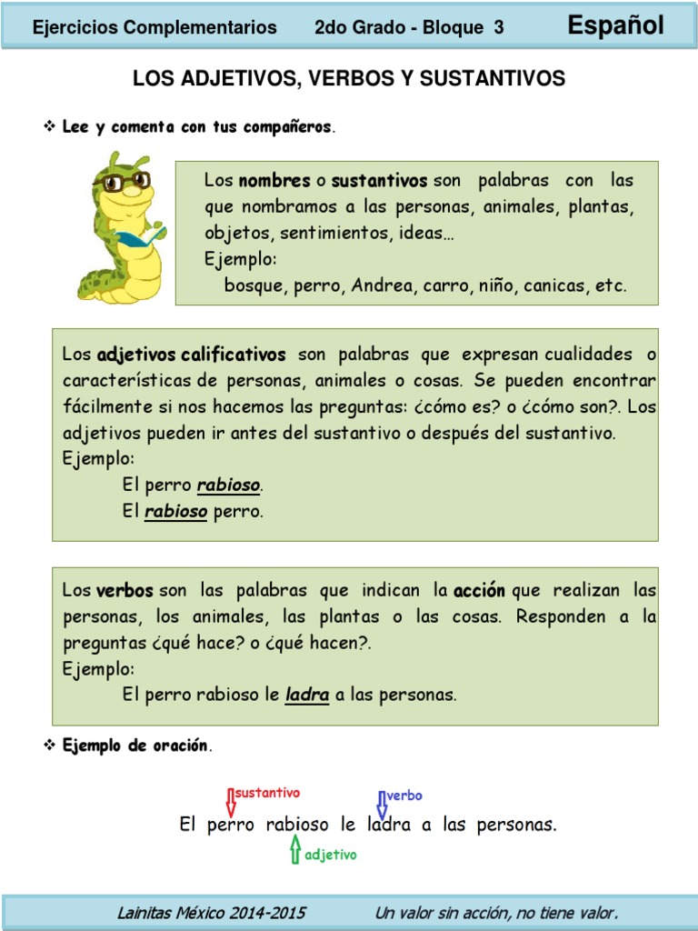 Adjetivos Verbos y Sustantivos | PDF | Adjetivo | Sustantivo
