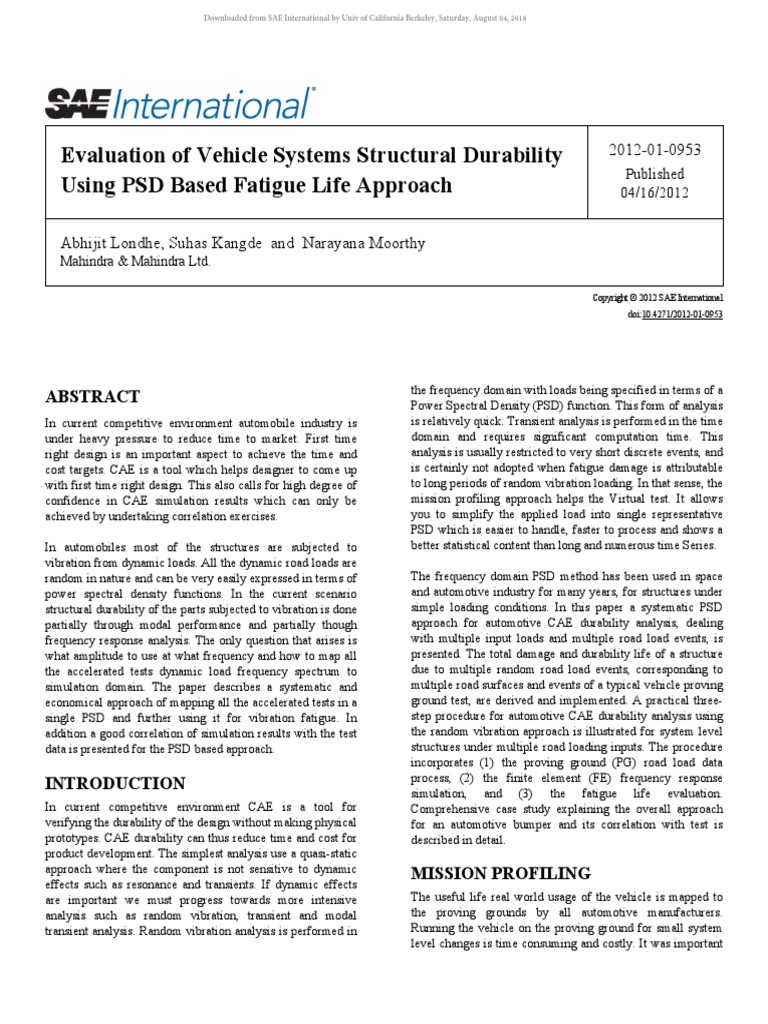Evaluation of Vehicle Systems Structural Durability | PDF | Fatigue ...