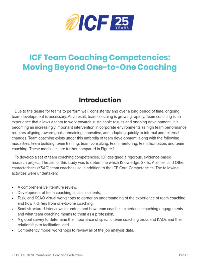 ICF Team Coaching Competencies: Moving Beyond One-to-One Coaching | PDF ...
