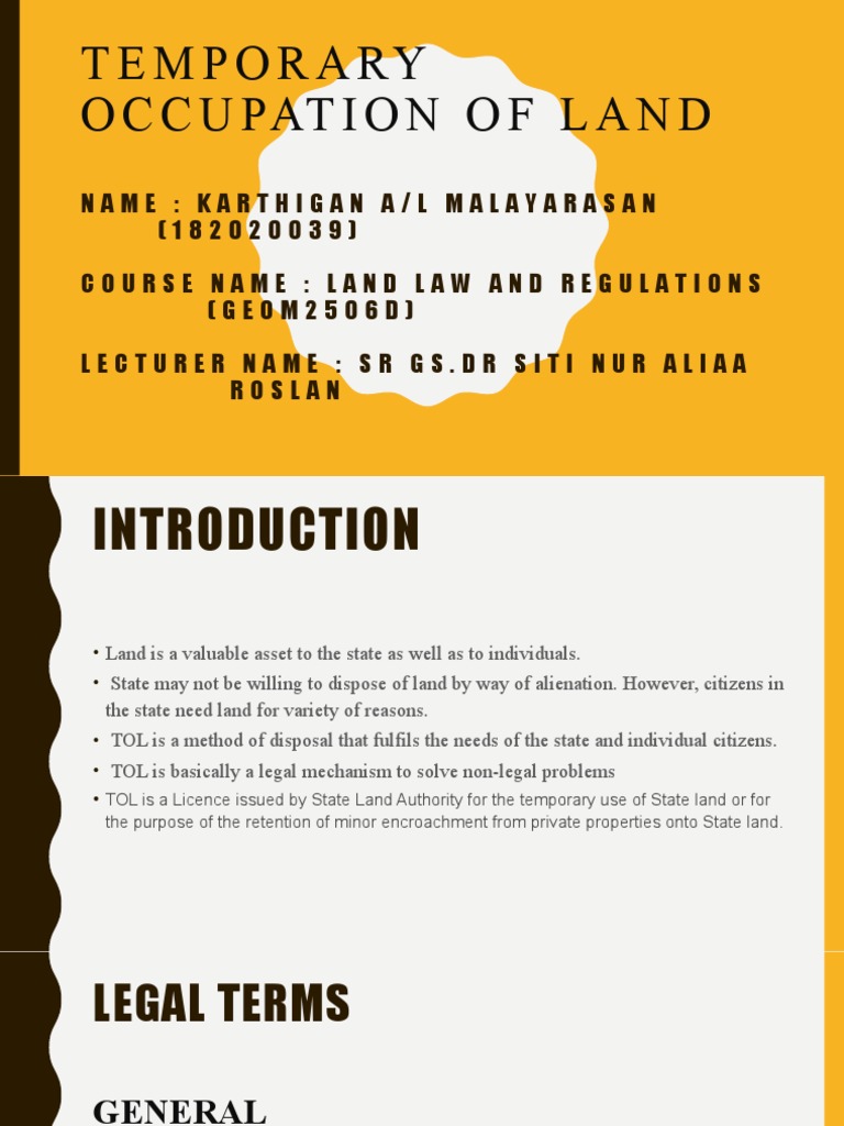 Temporary Occupation of Land Presentation | PDF | Leasehold Estate ...