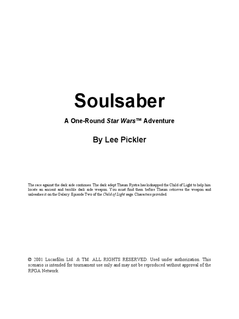 Soulsaber: by Lee Pickler | PDF | Jedi | Star Wars