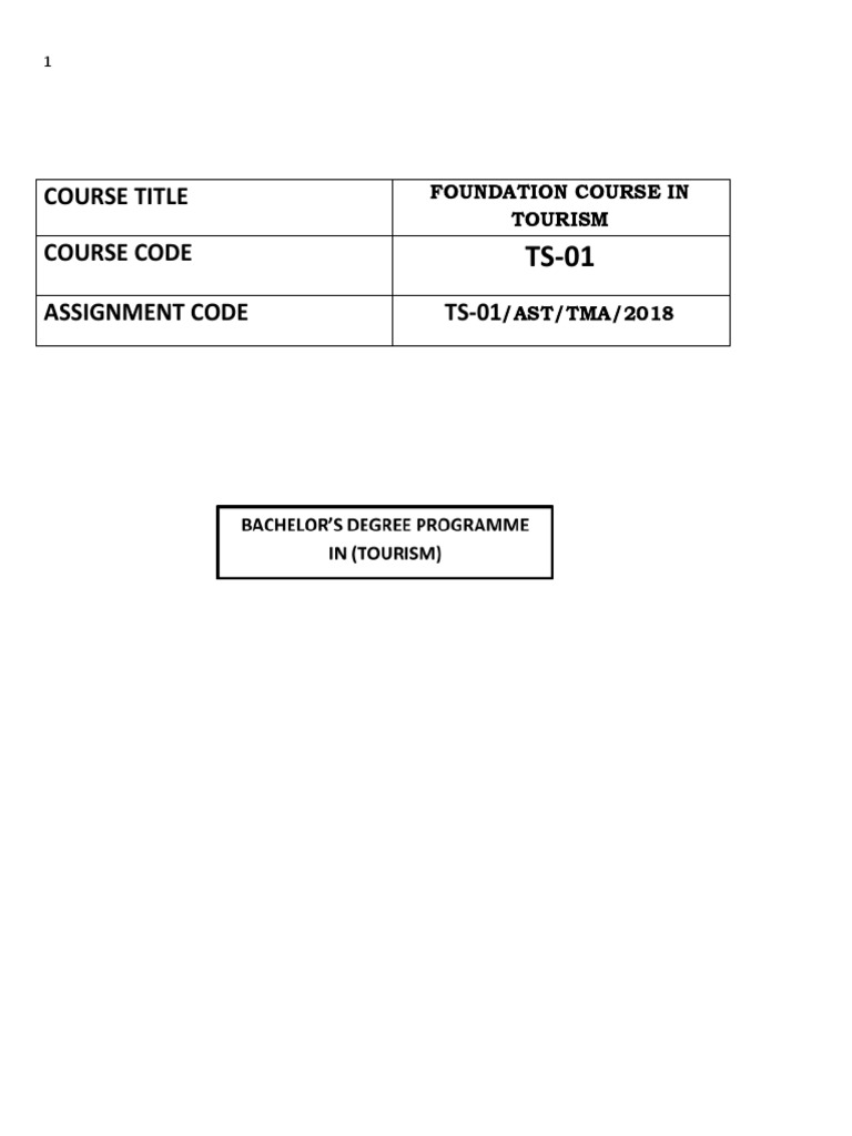 Course Title Course Code Assignment Code TS-01: Foundation Course in ...
