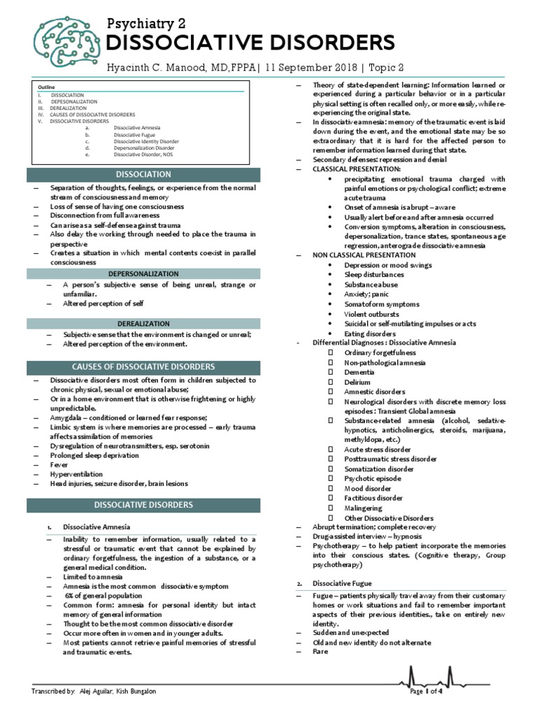 Psy202-2021 Dissociative Disorders | PDF | Dissociation (Psychology ...