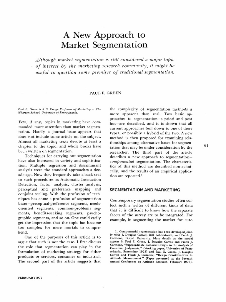 A New Approach To Market Segmentation PDF | PDF | Market Segmentation ...