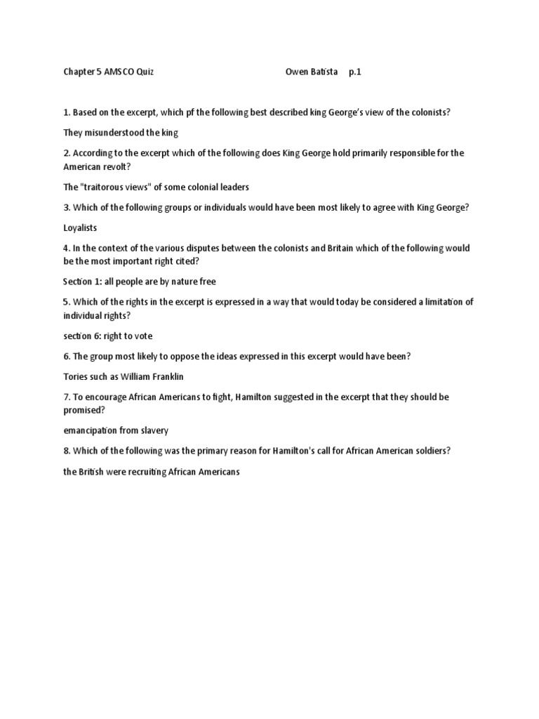 AMSCO Chapter 5 Quiz Insights | PDF | History