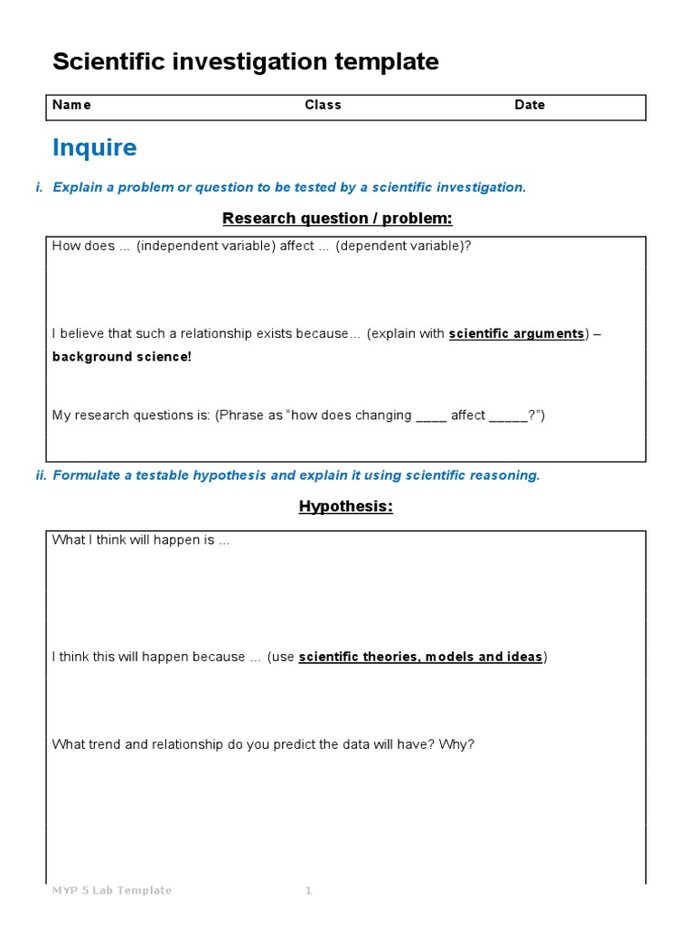 Lab Report Template From 2019 DP | PDF | Dependent And Independent ...