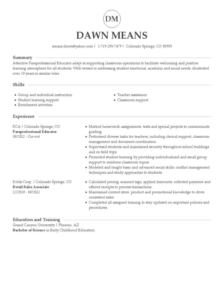 Dawn Means Resume | PDF | Career & Growth