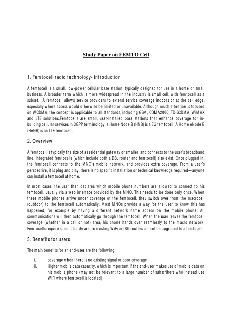Femtocell Radio Technology-Introduction: Study Paper On FEMTO Cell ...