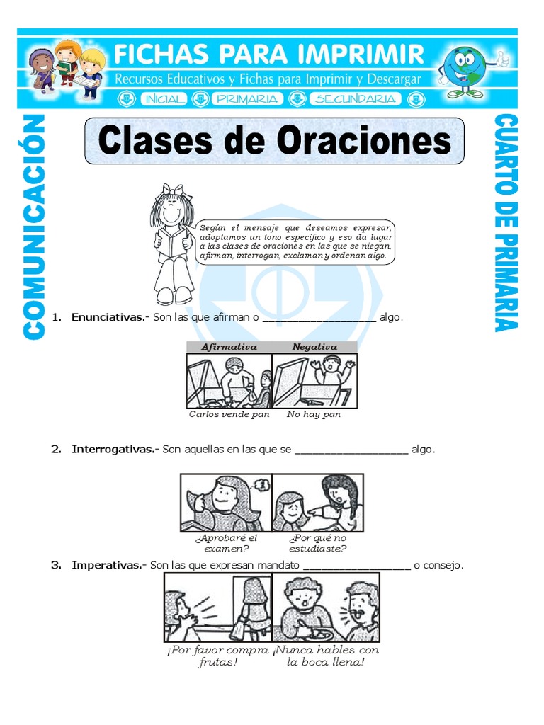 Ficha Tipos de Oraciones para Cuarto de Primaria | PDF
