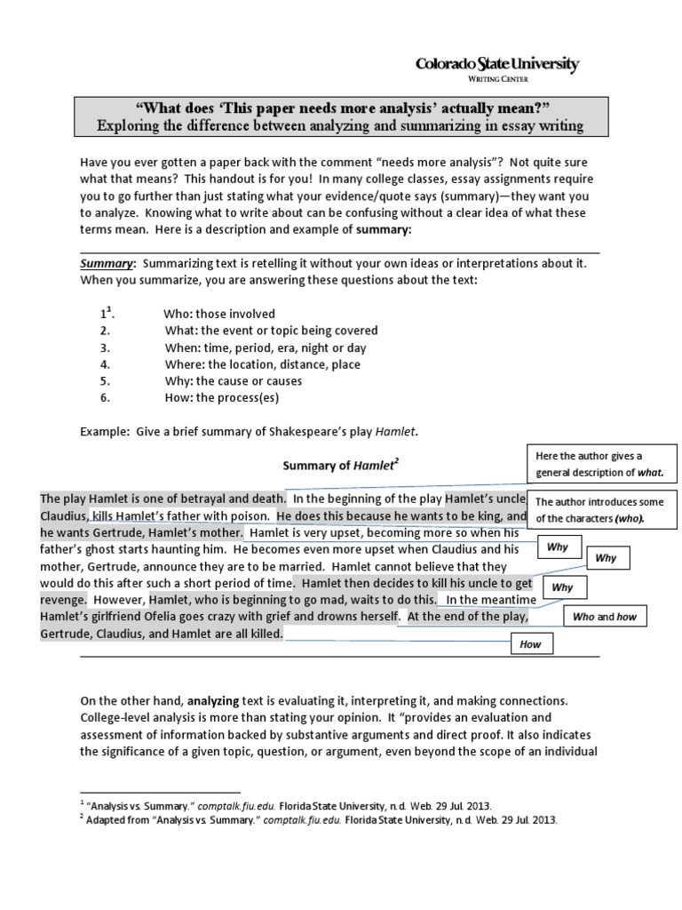 Exploring The Difference Between Analyzing and Summarizing in Essay ...