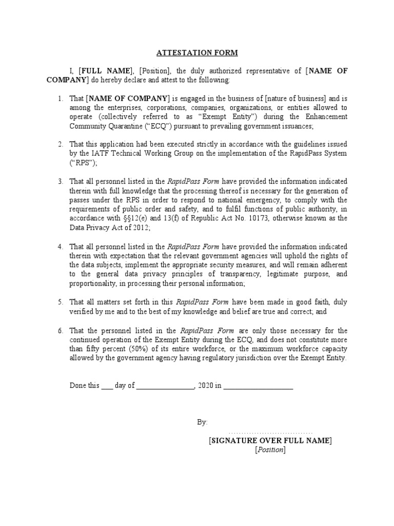Attestation Form | PDF | Privacy | Public Law