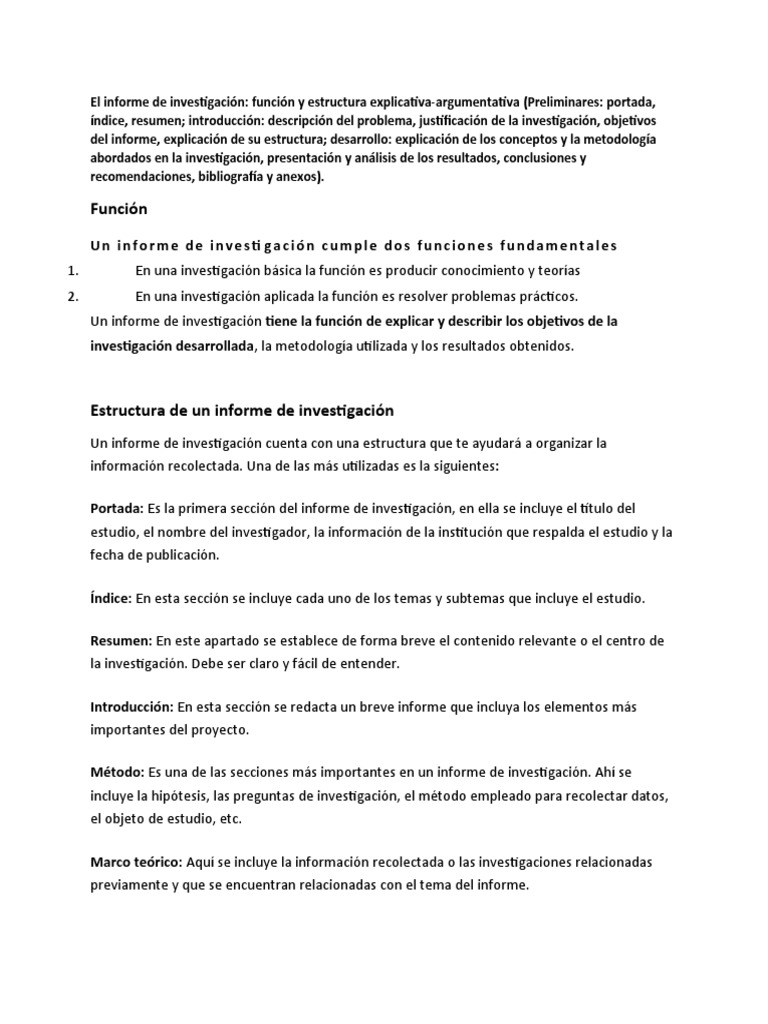 Estructura y características fundamentales de un informe de ...