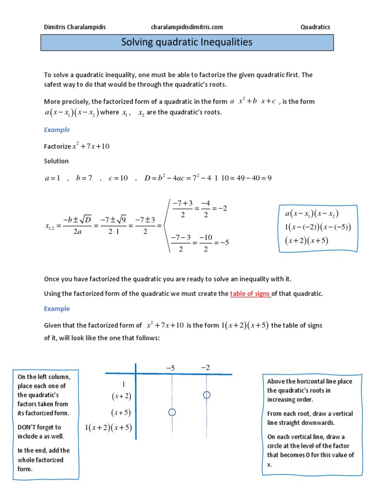 Solving Quadratic Inequalities | PDF | Quadratic Equation | Abstract ...