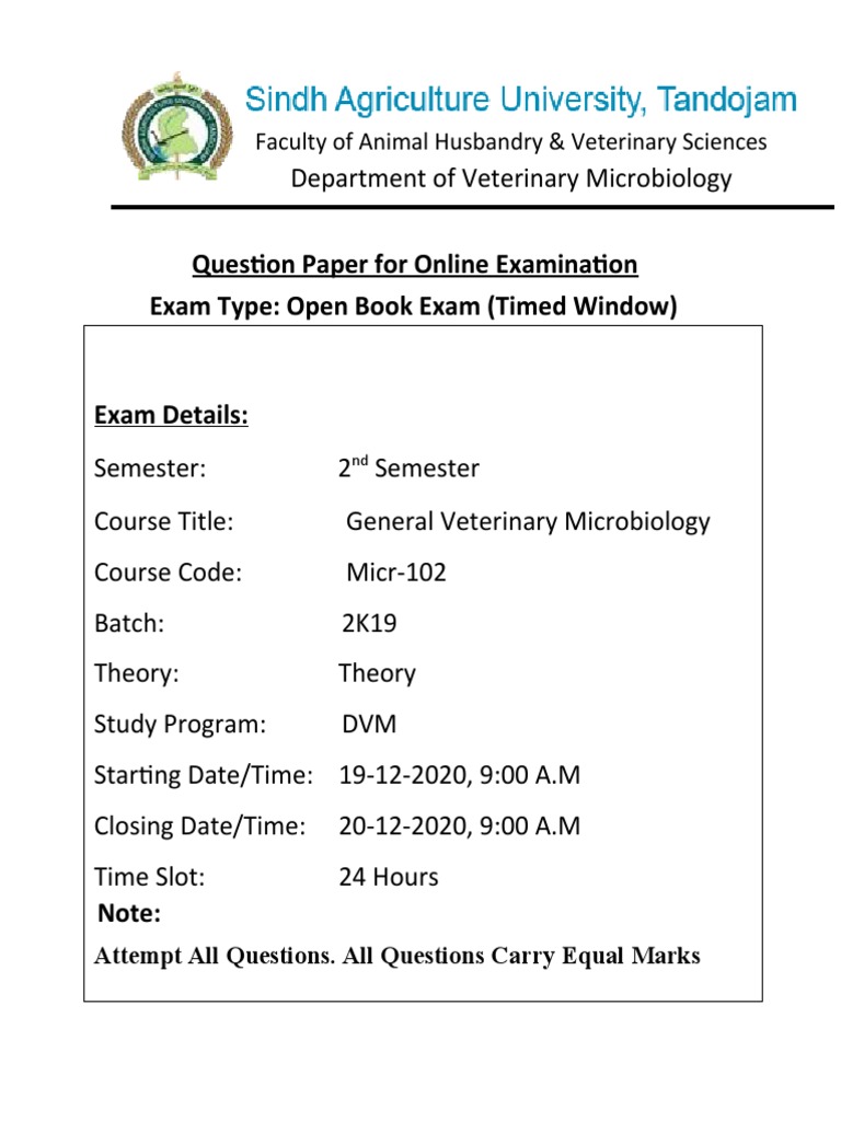 Question Paper For Online Examination Exam Type: Open Book Exam (Timed ...