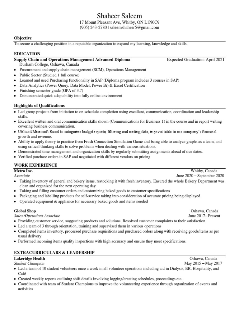 Saleem S - Resume | PDF | Operations Management | Supply Chain Management