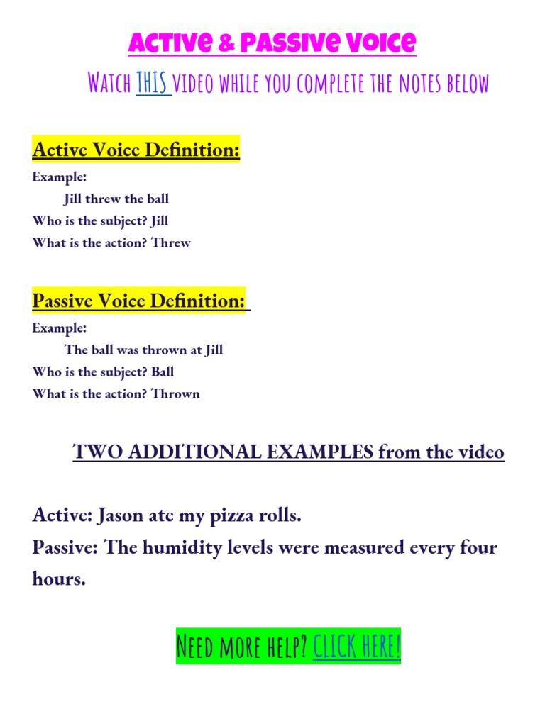 Watch Video While You Complete The Notes Below: Active & Passive Voice ...