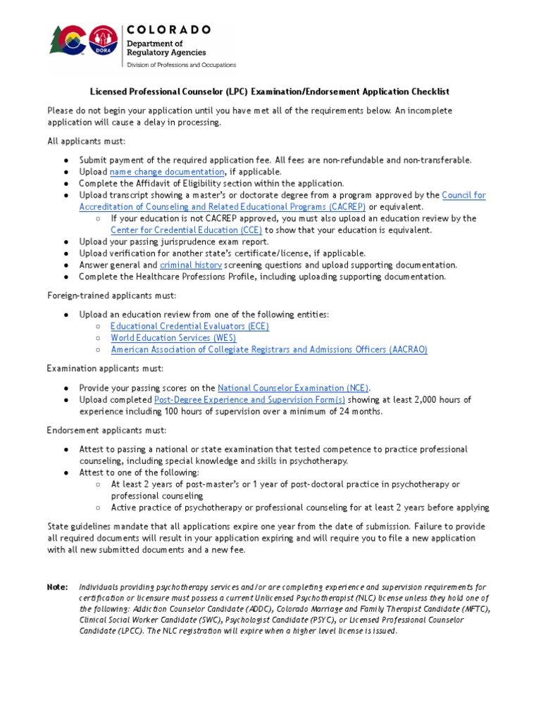 LPC Checklist | Download Free PDF | Psychotherapy | Vocational Education