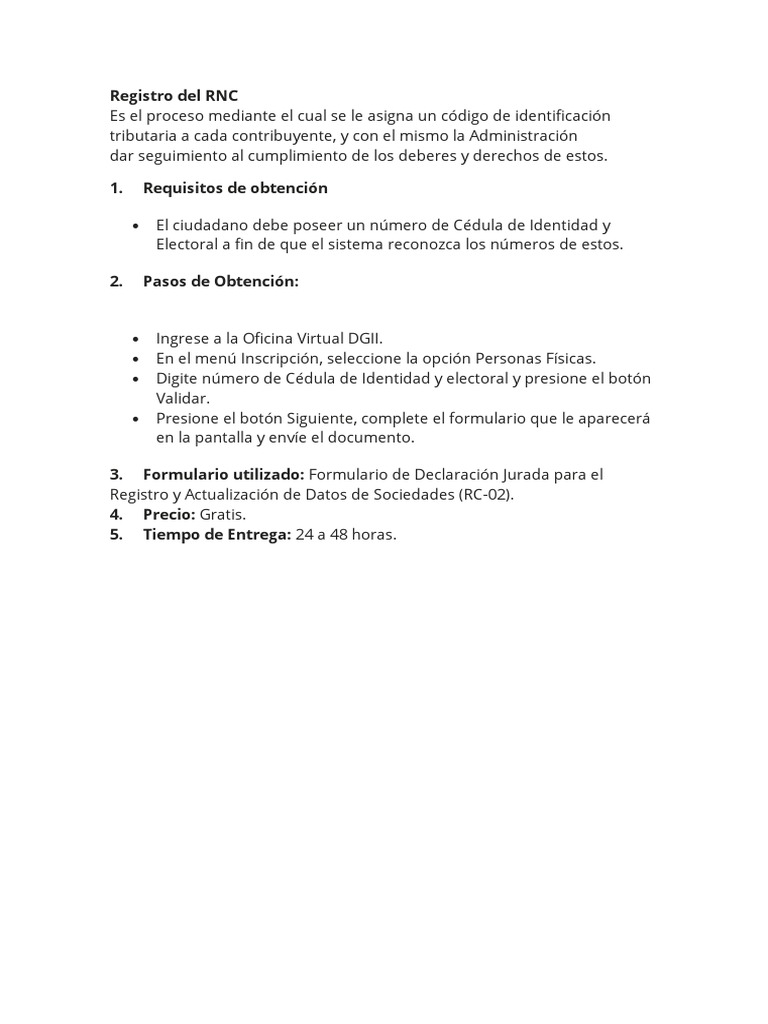 Registro Del RNC | PDF