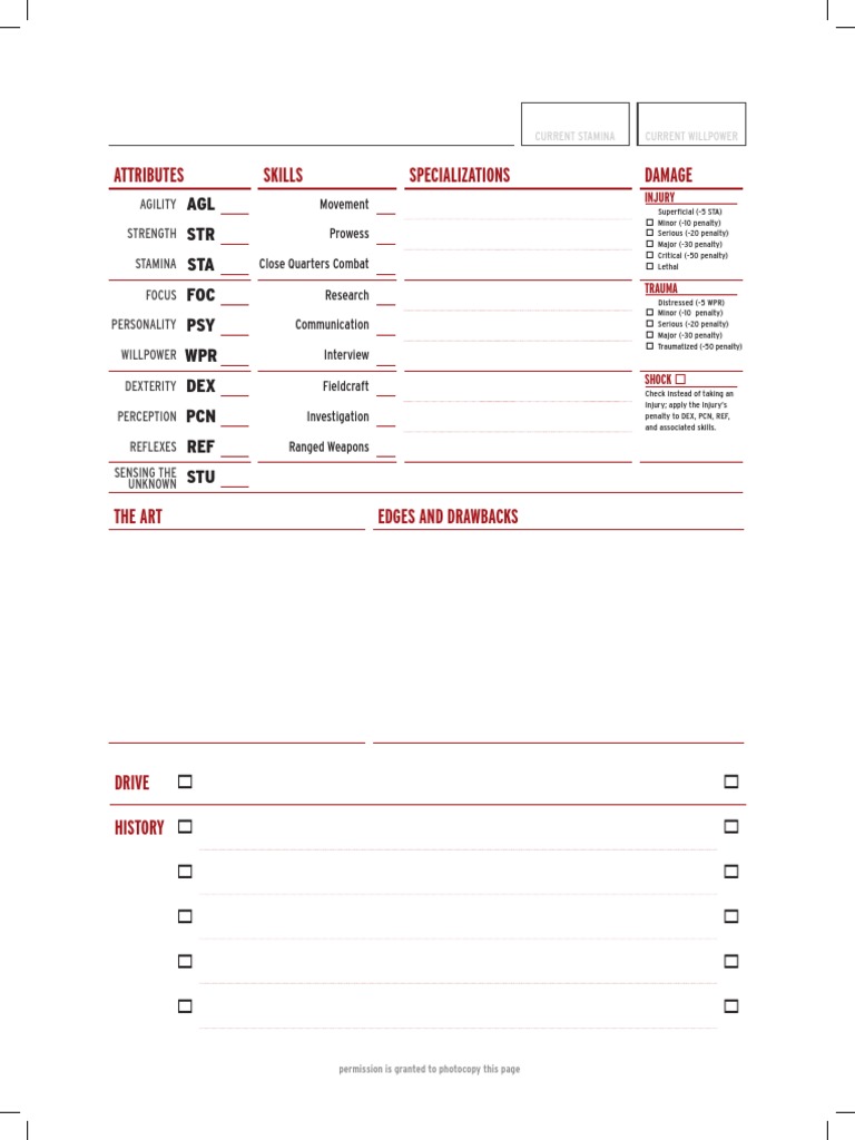 Chill 3rd Edition - Character Sheet (Print) | PDF | Role Playing Games ...