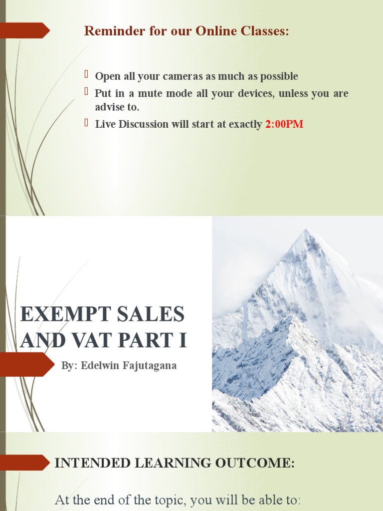 Module 4 EXEMPT SALES AND VAT PART I | PDF | Value Added Tax | Receipt