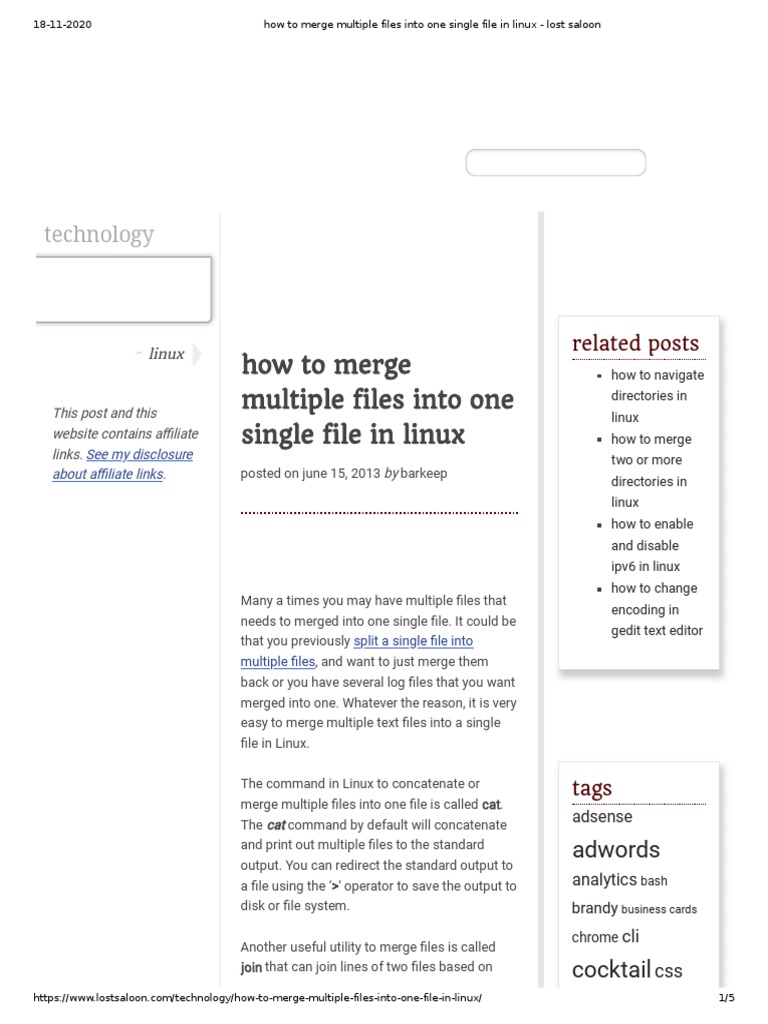 How To Merge Multiple Files Into One Single File In Linux Lost Saloon Pdf Computer File