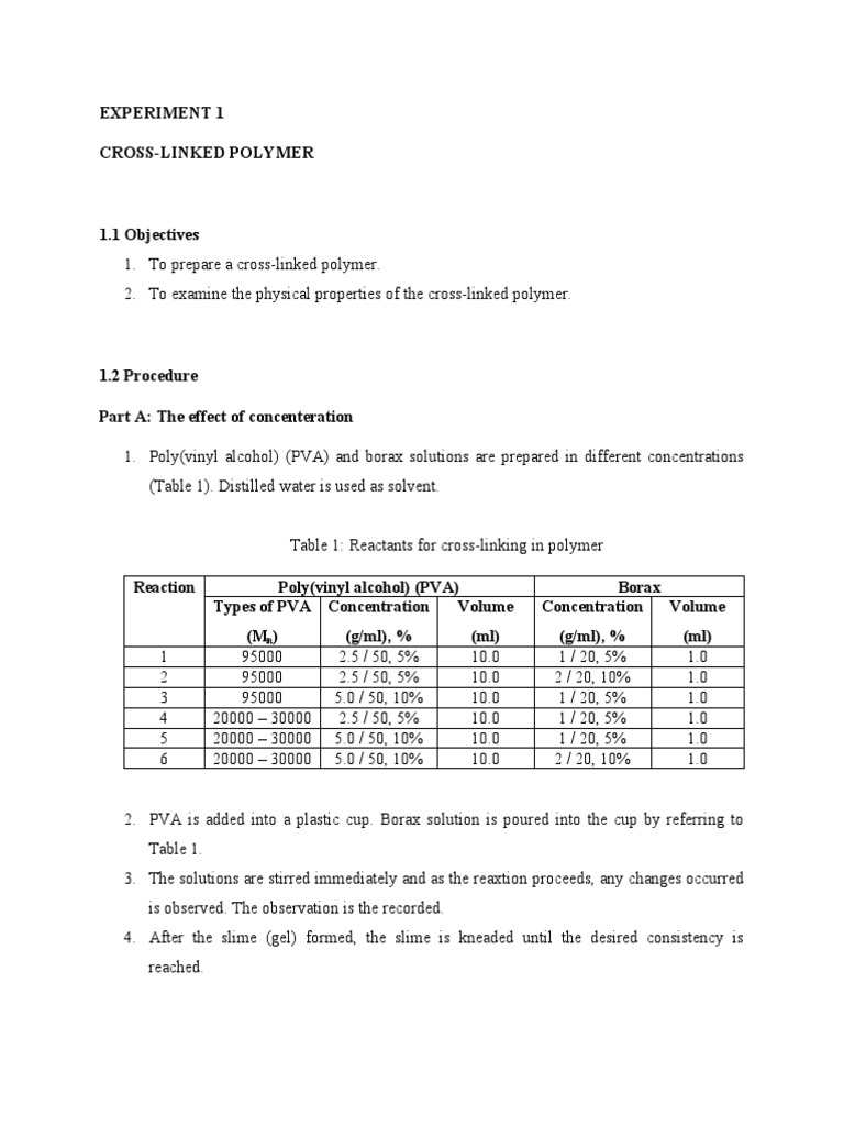 Lab Report Polymer Exp 1 | PDF | Cross Link | Polymers