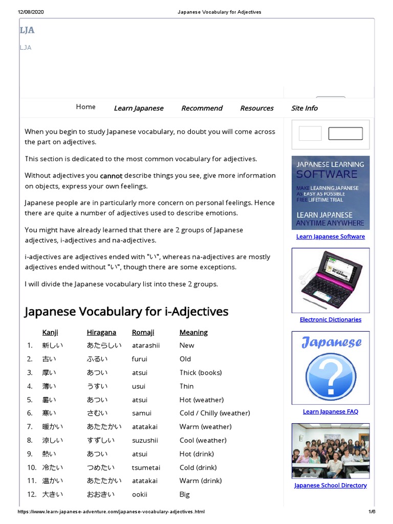 Essential Japanese Adjectives Guide | PDF