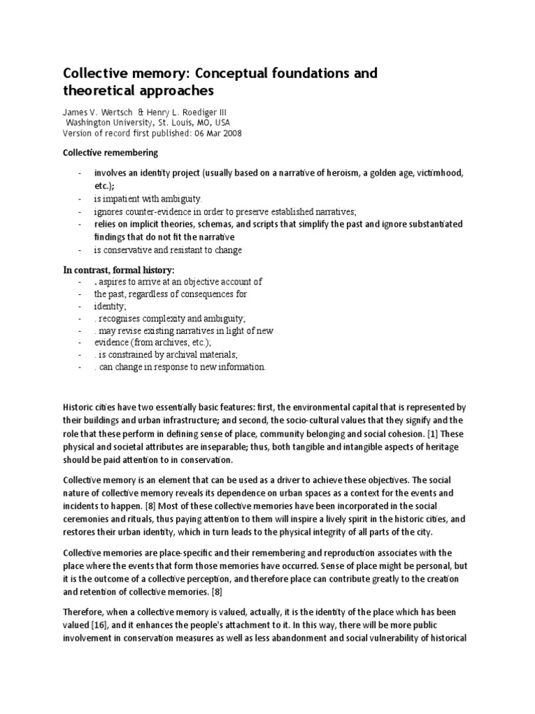 Collective Memory: Conceptual Foundations and Theoretical Approaches ...