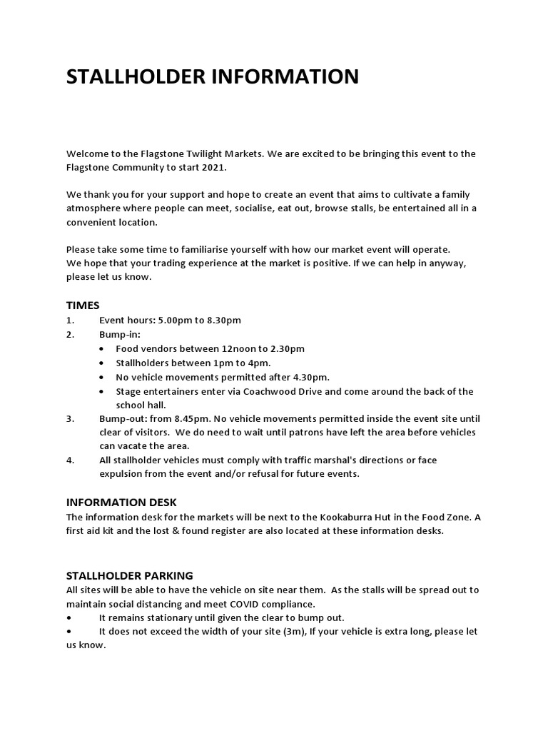 Stallholder Information February 2021 | PDF | Indemnity | Private Law