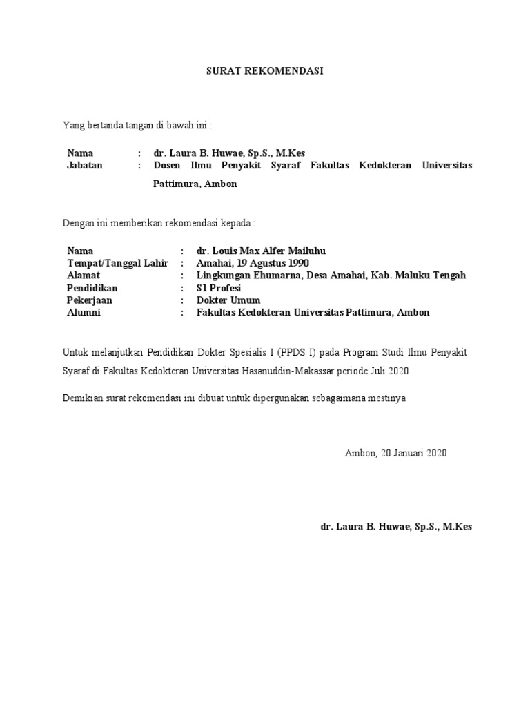 SURAT Rekomendasi SP.S | PDF | Pengembangan Diri