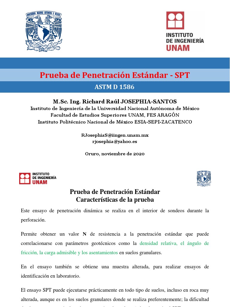 Prueba de Penetración Estándar - SPT: ASTM D 1586 | PDF | Suelo ...
