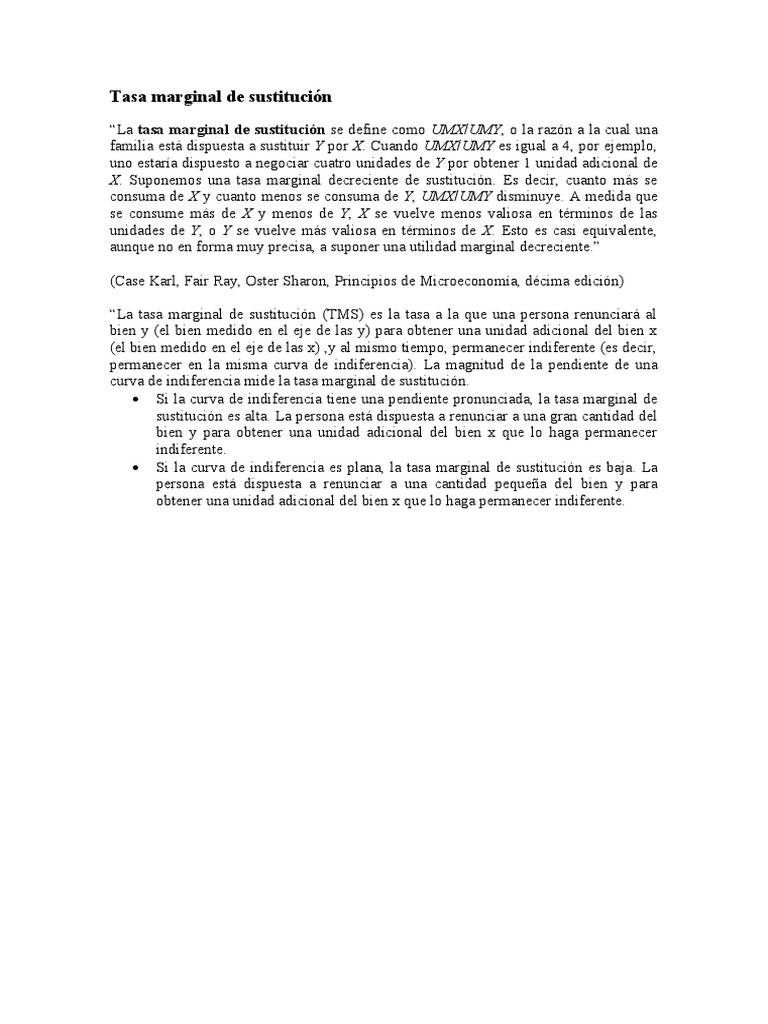 Tasa Marginal de Sustitución | PDF | Utilidad | Microeconomía