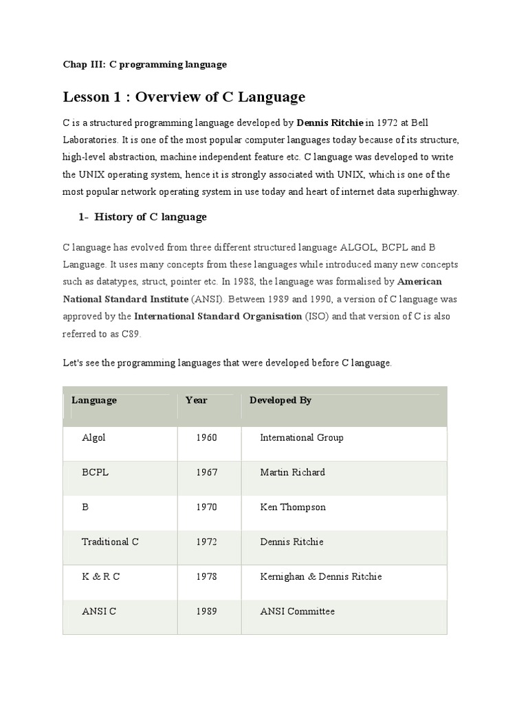 An Introduction to the Structure and Syntax of the C Programming ...