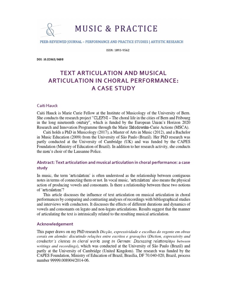 Text Articulation and Musical Articulation in Choral Performance: A ...