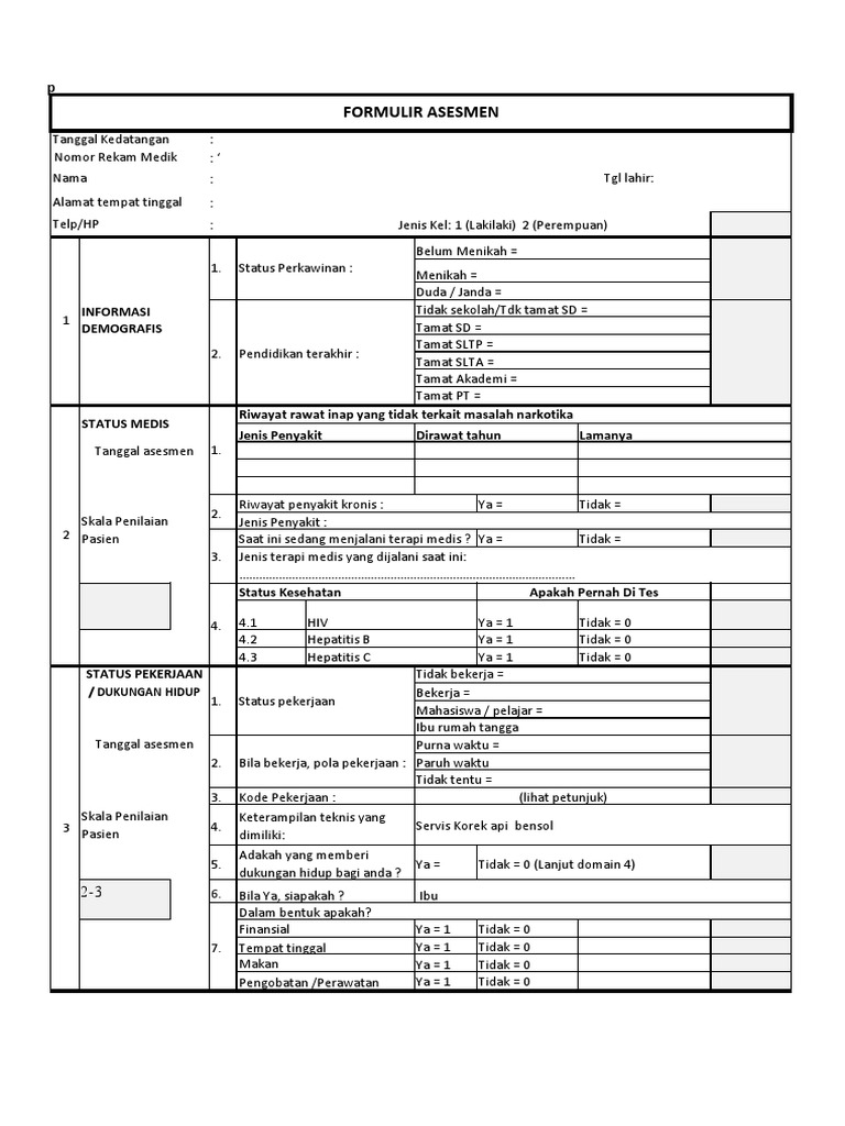 Form Assesmen Napza | PDF