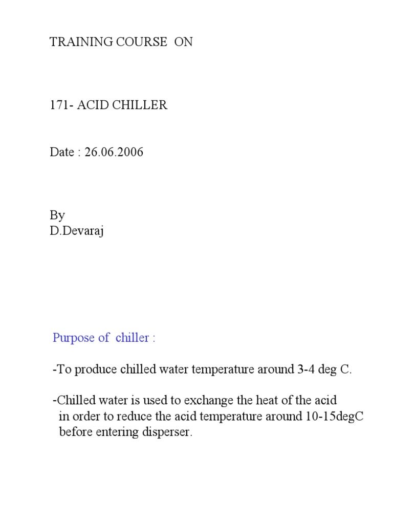 Acid Chiller Training Overview | PDF | Thermostat | Tools