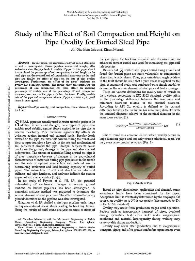 Study of The Effect of Soil Compaction and Height On Pipe Ovality For ...