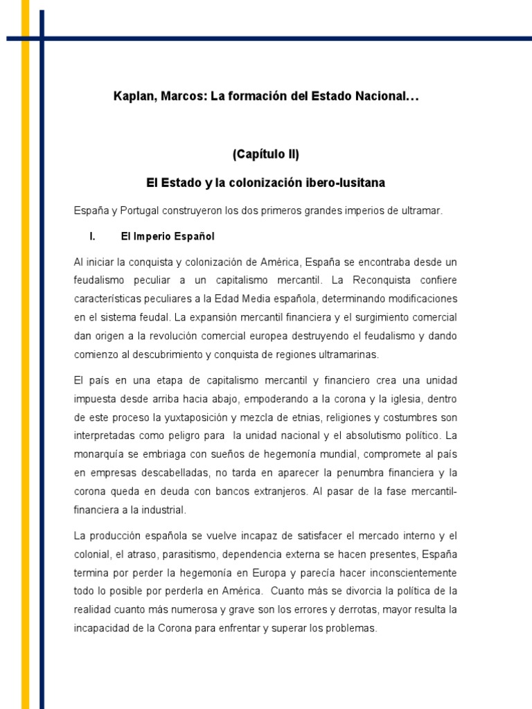 Resumen Kaplan, Marcos: La Formación Del Estado Nacional (Capítulo II ...