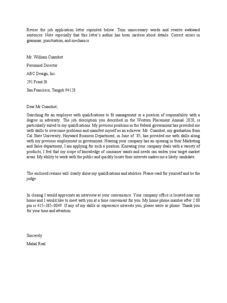 Revise Job Application Letter for Clarity | PDF | Business | Law