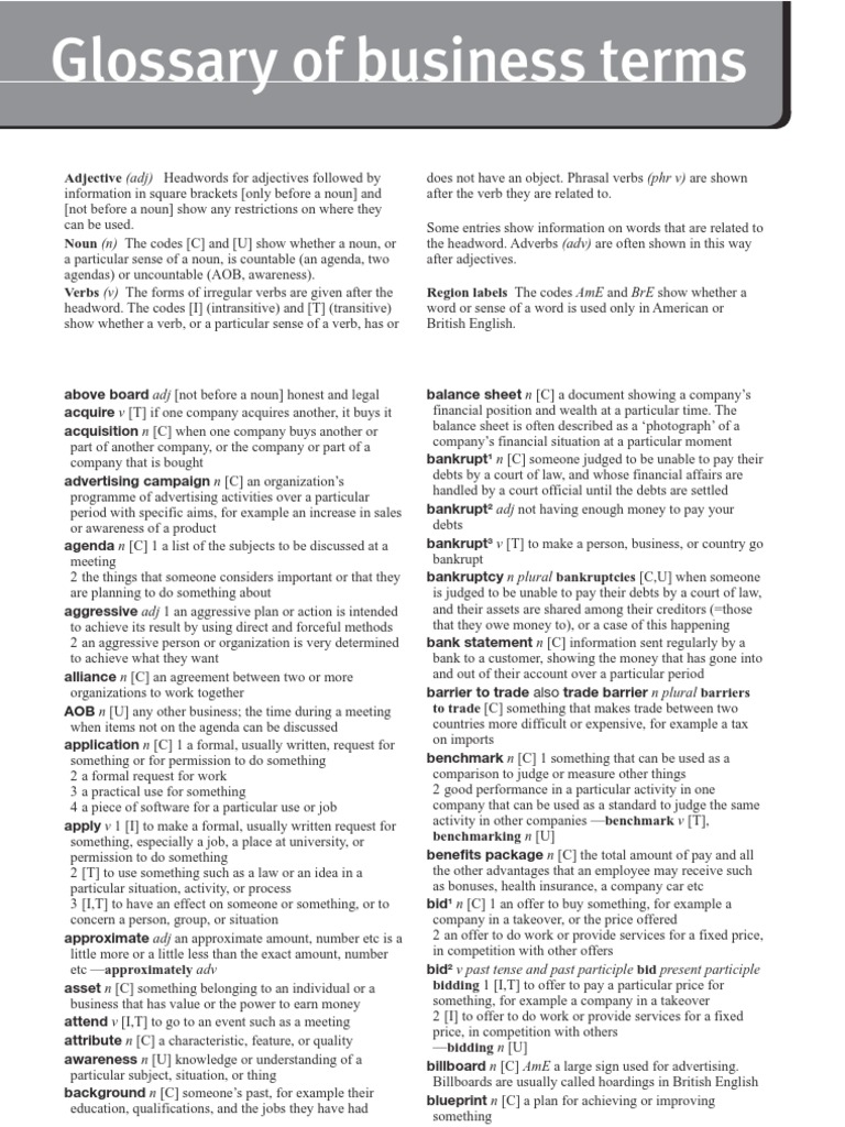 Glossary Market Leader Intermediate | PDF | Franchising | Employment