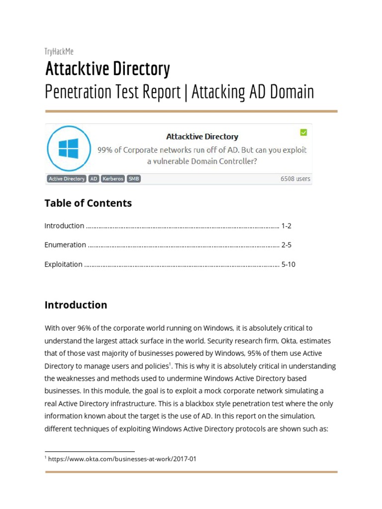 Active Directory Penetration Test Report Jacob Scheetz PDF | PDF ...