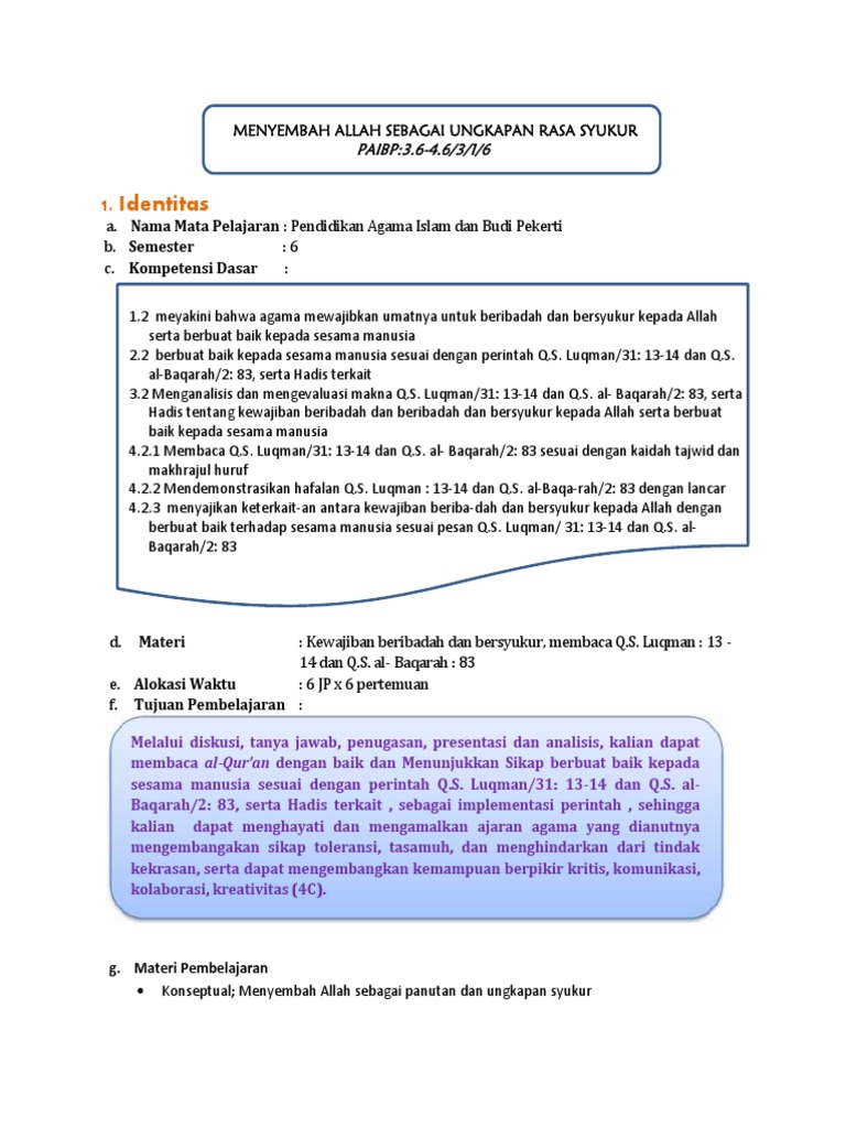 3.6 Ukbm Menyembah Allah Sebagai Ungkapan Rasa Syukur, Qs. Luqman 13-14 PDF | PDF