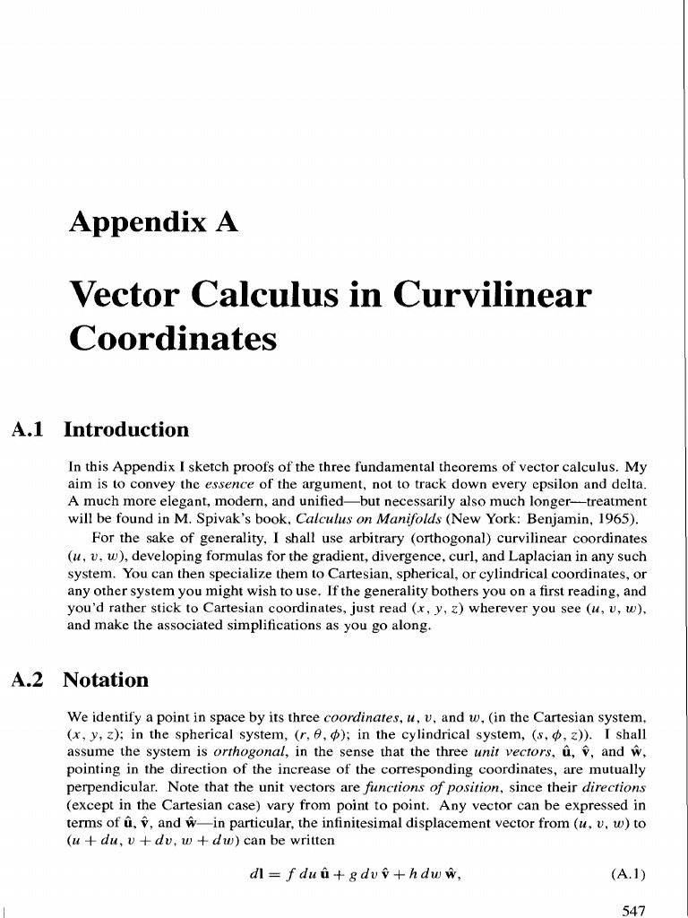 Coordinates: Vector Calculus in Curvilinear | PDF | Gradient | Divergence